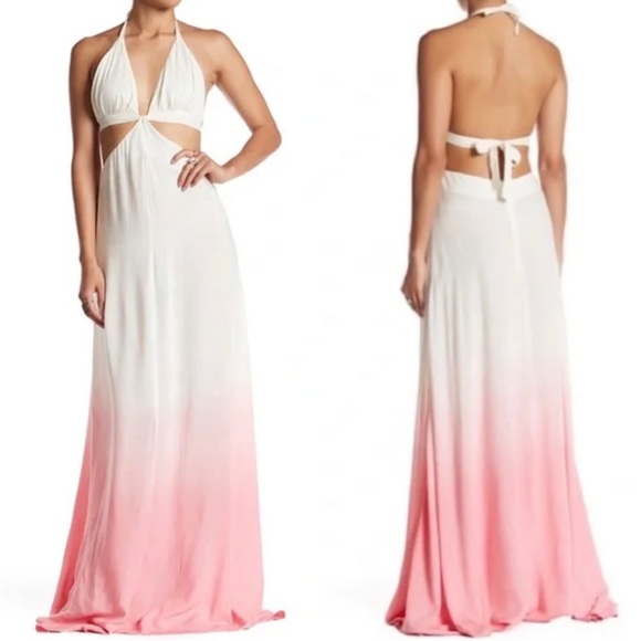 Anthropologie | Dresses | Anthropologie Raga Fairy Dust Maxi Dress Cloud Pink Ombr Halter | Poshmark